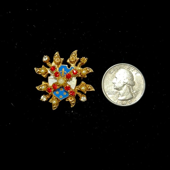 Jewelry | Vintage Heraldic Crest Brooch Faux Pearls Red Rhinestones ...